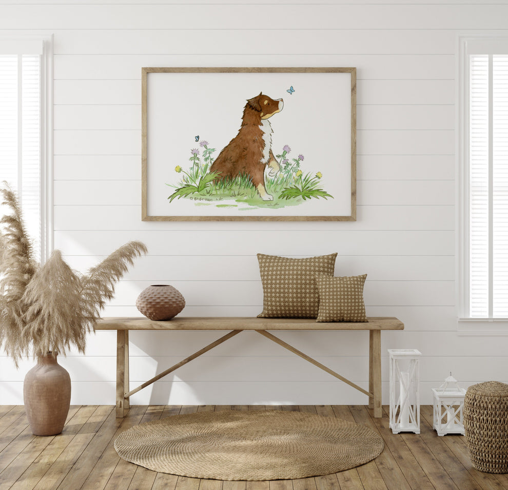 Australian Shepherd Art, Red Tri Aussie Print – Jasper and Ruby Art
